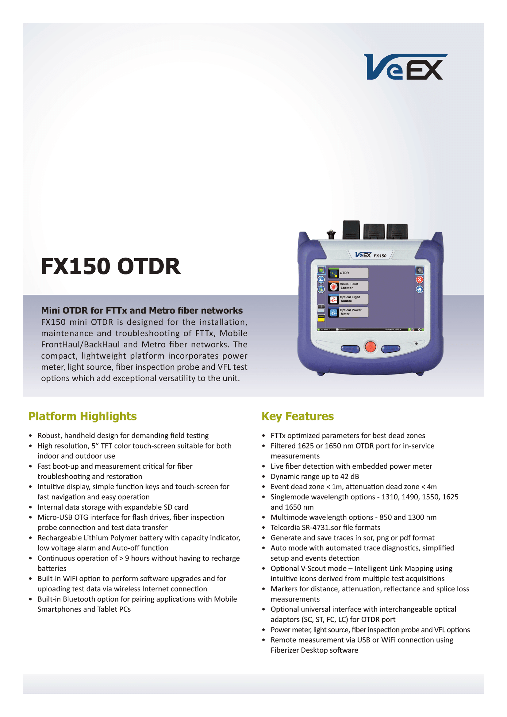 VeEX Dual Wavelength Mini OTDR | #FX150+OTDR — Destiny Solutions